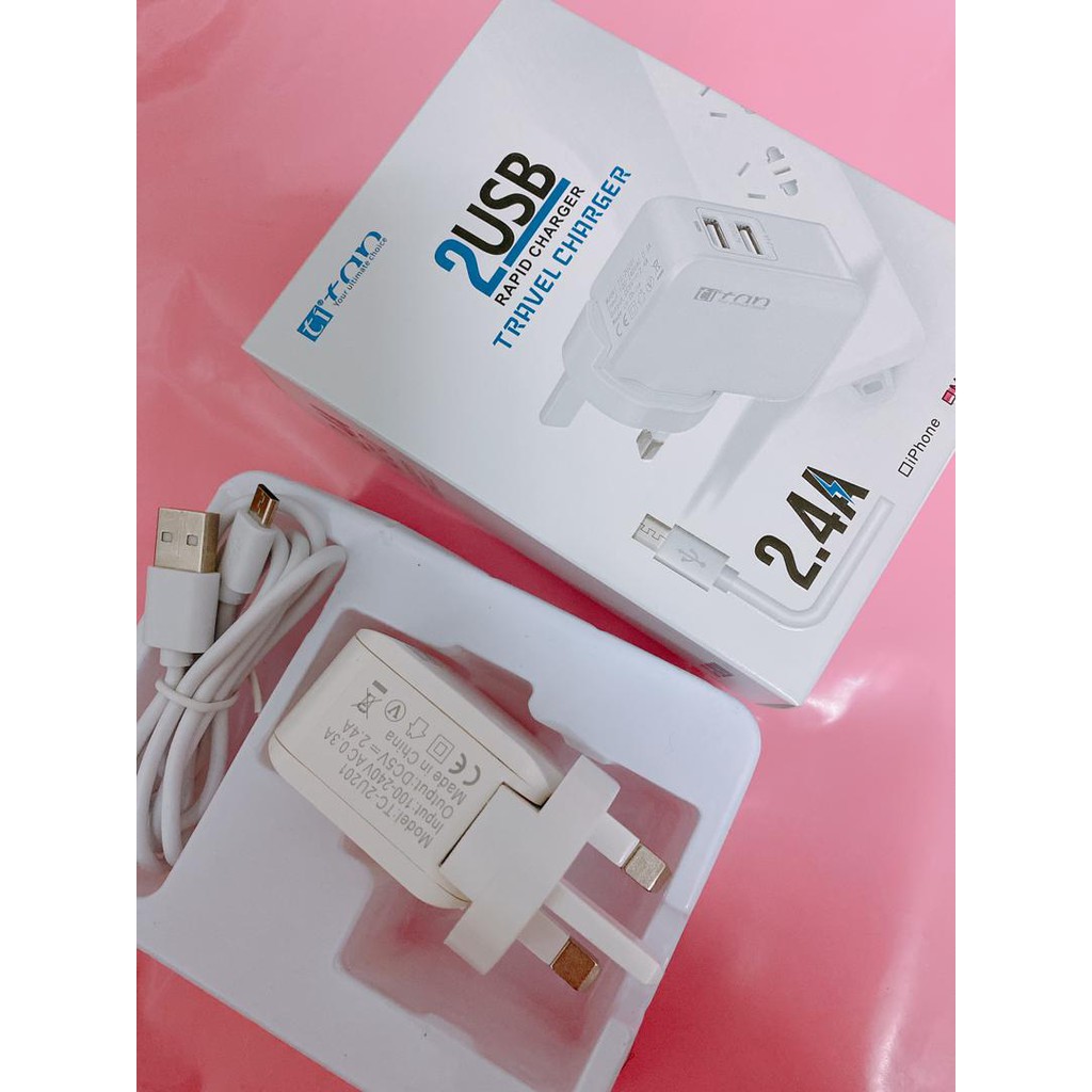 Ready Stock TITAN 2.4A FAST CHARGING CHARGER 2 USB PORT TRAVEL ADAPTER ...