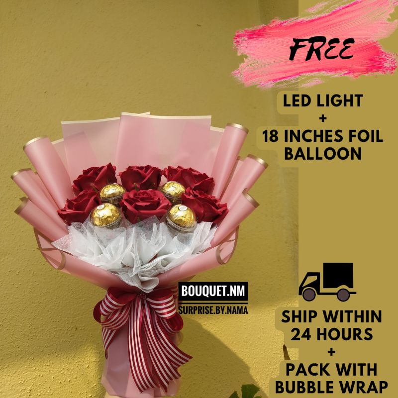 bouquet surprise rose soap FERRERO Bouquet Gift Flower Buket Bunga Gift Box Valentine Birthday ...