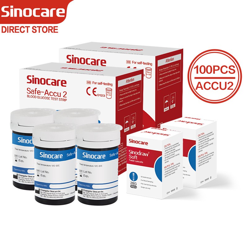 100PCS Kit Sinocare Blood Glucose Diabetes Sugar Monitoring Test Strips ...