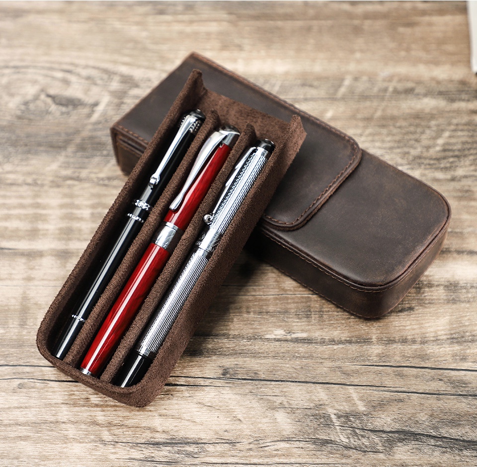CONTACT'S Luxury Genuine Leather 3/6 Slots Pen Case With Removable Pen ...