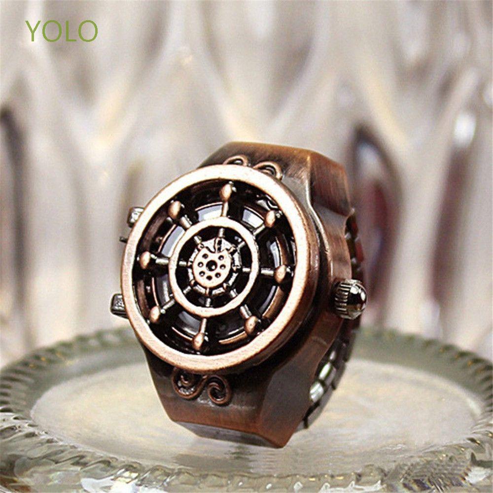 YOLO Creative Ring Watch Vintage Rudder Design Finger Watch Bronze Gift ...