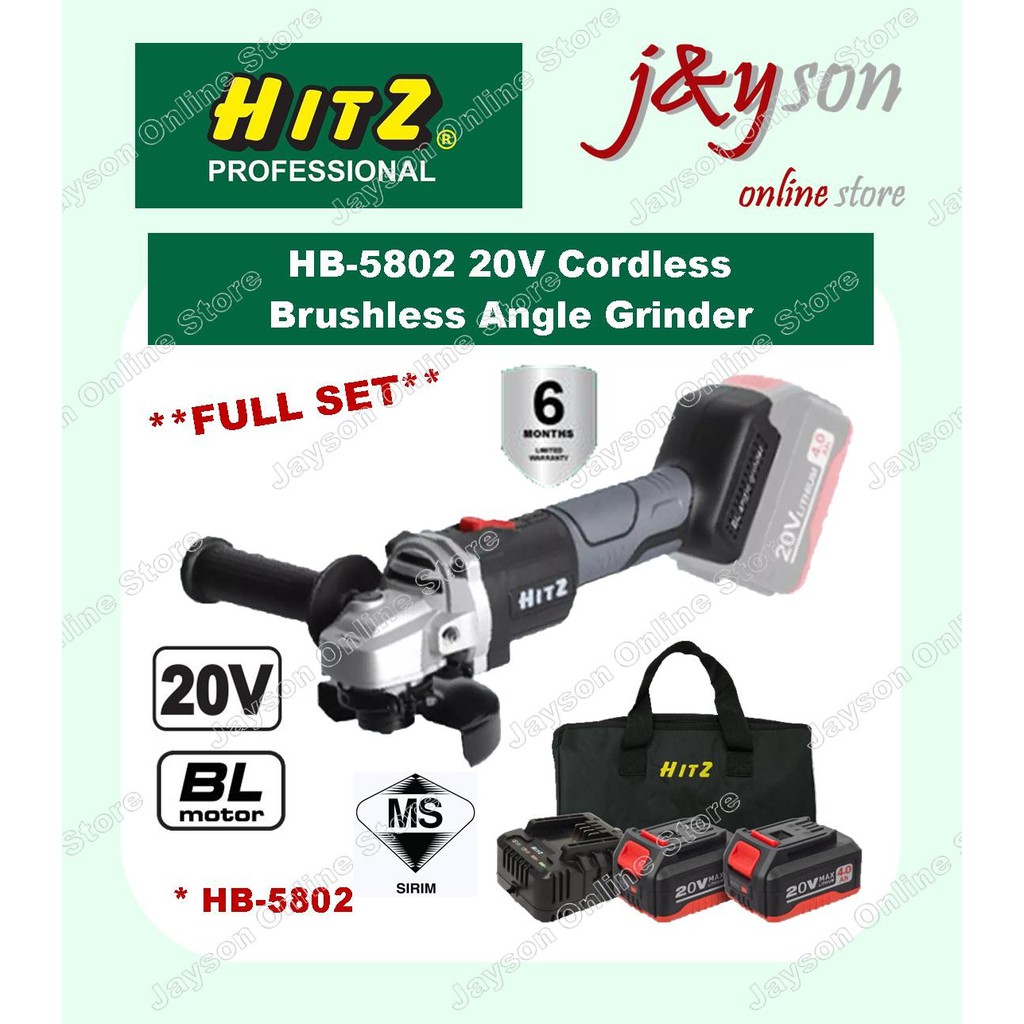 HITZ Original HB-5802 20V Cordless Brushless Angle Grinder ( Full Set ...