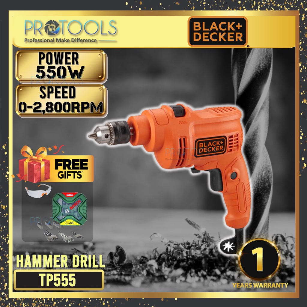 BLACK DECKER TP555 TP555 XD 550W 10MM HAMMER DRILL FOC SAFETY GOOGLES COMBO BOSCH X LINE SET Shopee Malaysia