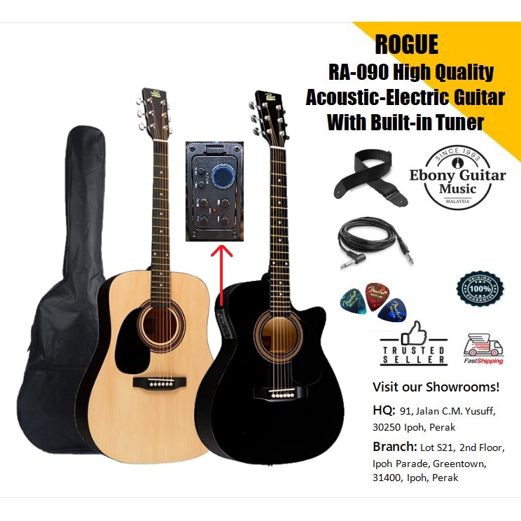 Rogue RA-090 High Quality Acoustic-Electric Guitar with Built-in Tuner ...