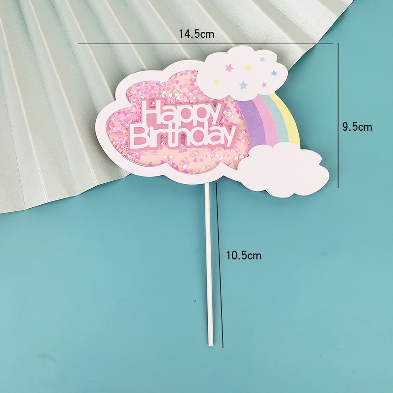 Pastel Pink Rainbow Cloud Confetti Party Happy Birthday Cake Topper Tag ...