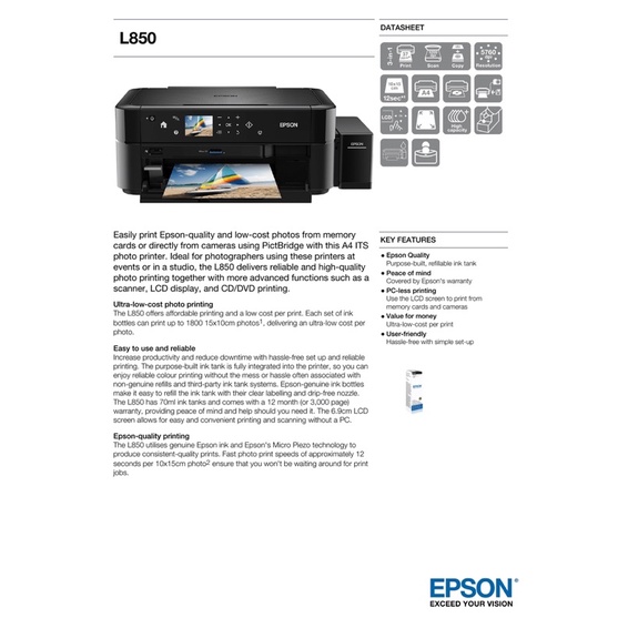 EPSON L850 Ink Tank Photo Printer (c11ce31501) | Shopee Malaysia