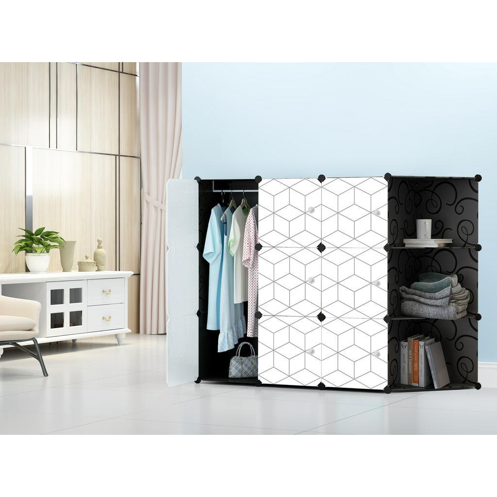 WHITE BLACK 9C DIY Rack Storage Cabinet Wardrobe Corner Rack With ...