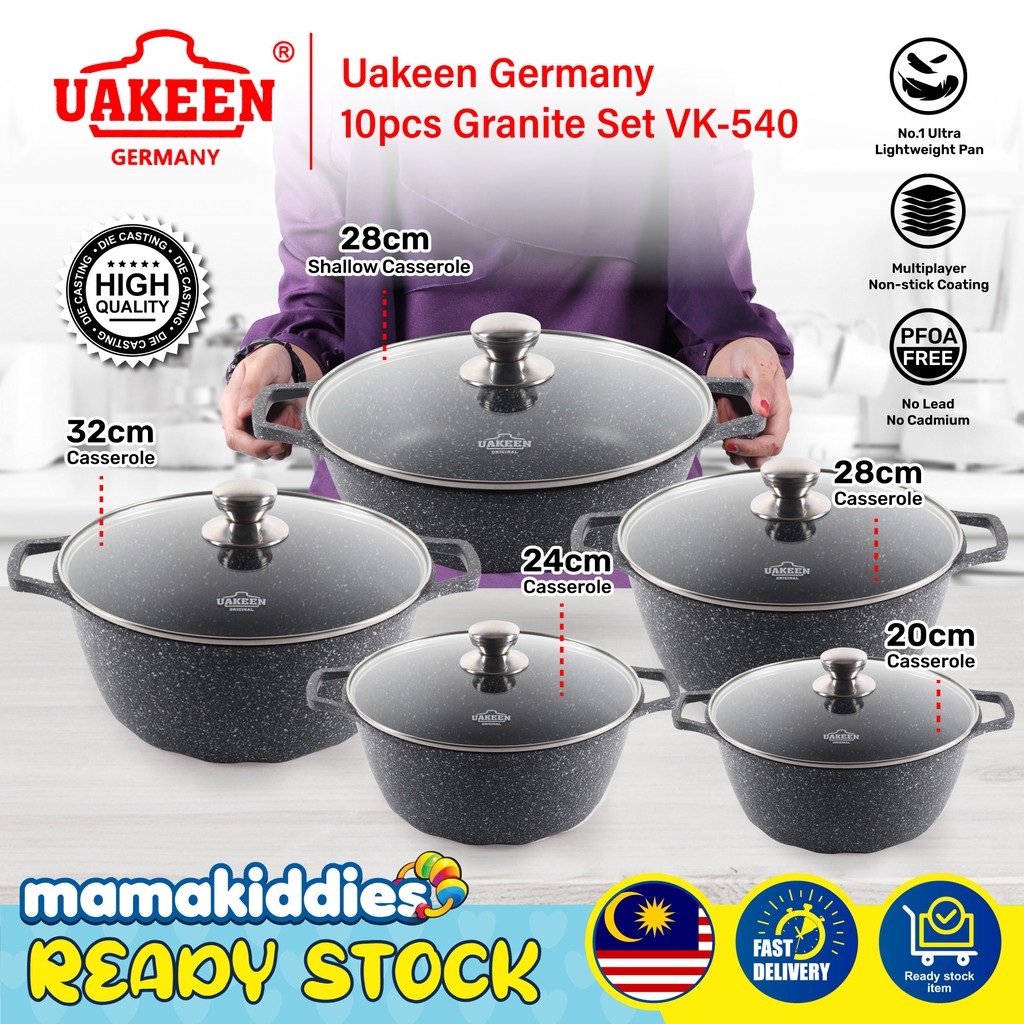 💖🔥Germany Uakeen 10 pcs Die-Cast Granite Cookware Set Cooking Non-stick Casserole Pot Cookware ...