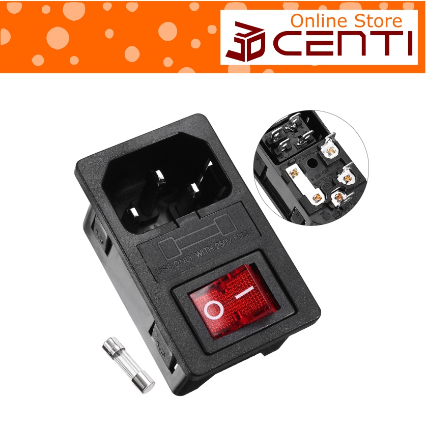 Red Rocker Switch Fuse 10A 250v IEC 320 Inlet Power Socket Connector ...