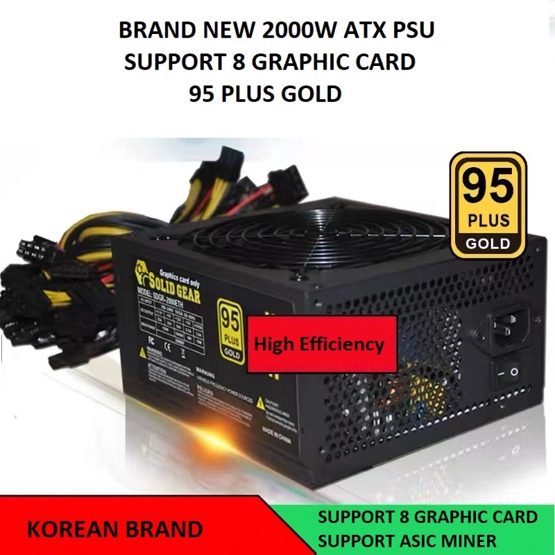 Solid Gear 2000W ATX Power Supply Unit PSU 95 Plus Gold Mining Antminer ...