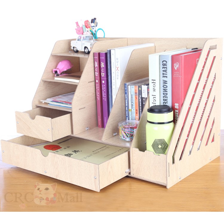 Wood Desktop Office Supplies Organizer Meja Rak Laci Bekas Buku Pen ...