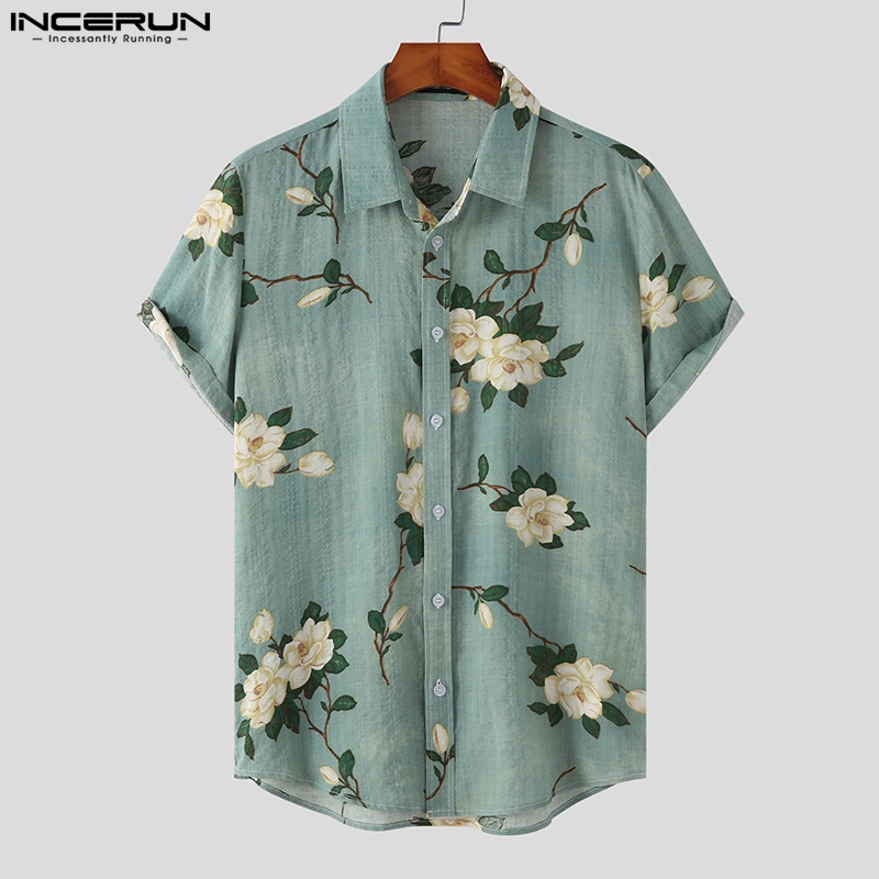 INCERUN Mens Vintage Cotton Short Sleeve Floral Printed Hippy Casual ...