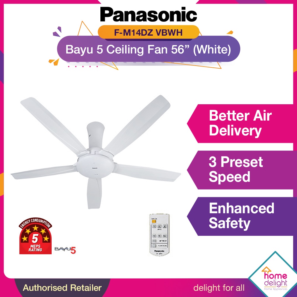 Panasonic Bayu 5 AC DC Ceiling Fan 5 Blade 56" (Black /White) F-M14DZ ...