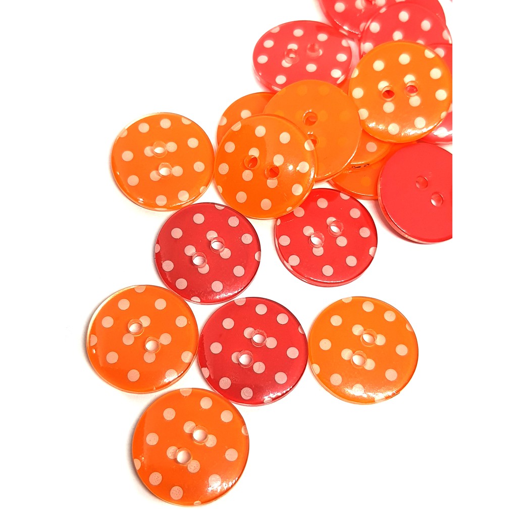 10 Pcs dot printed acrylic buttons size 18 mm Mix red and orange colors ...