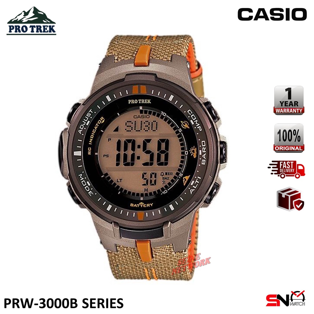Casio Protrek PRW-3000B Triple Sensor Tough Solar MultiBand 6 Digital Nylon Band Men Sport Watch ...