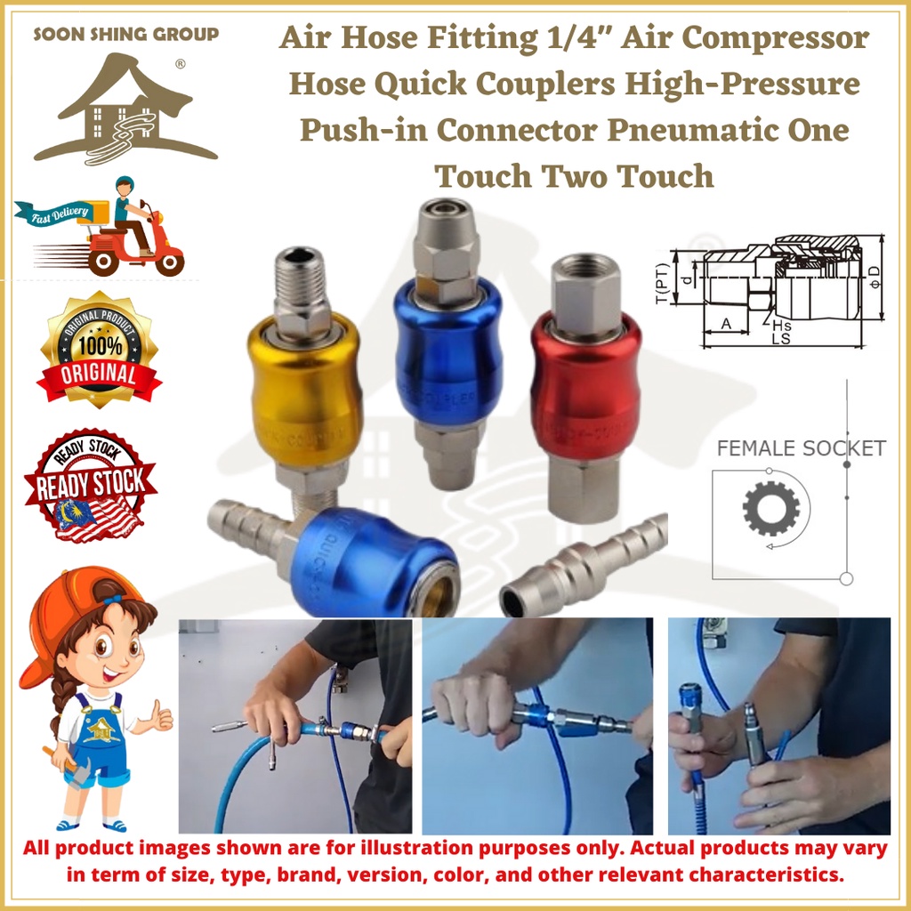 Air Hose Fitting 1/4" Air Compressor Hose Quick Couplers High-Pressure ...