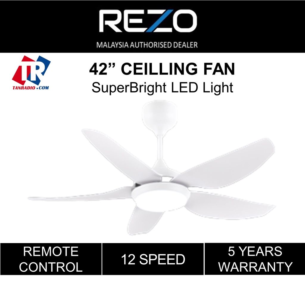 Rezo ASTER 42" ( Matt White ) Celling Fan with LED Light 12 Speeds ...