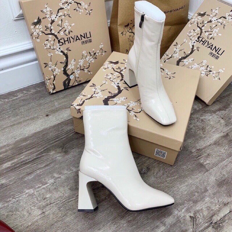 Ready Luxurious Guangzhou high-end patent leather mid-heel boots ...