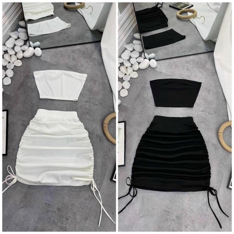 Beautiful drawstring tube top and skirt Set | Shopee Malaysia