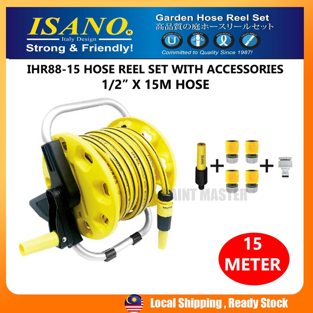 ISANO IHR88-15 HOSE REEL SET WITH ACCESSORIES 1/2" X 15M HOSE | Shopee ...