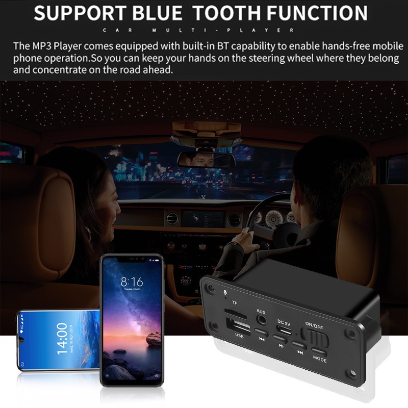 2X3W Amplifier Bluetooth 5.0 MP3 Player WMA Decoder Board Car Speaker ...