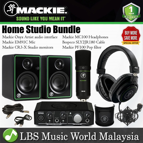 Mackie Home Studio Bundle Onyx Artist Audio Interface, EM91C Microphone ...