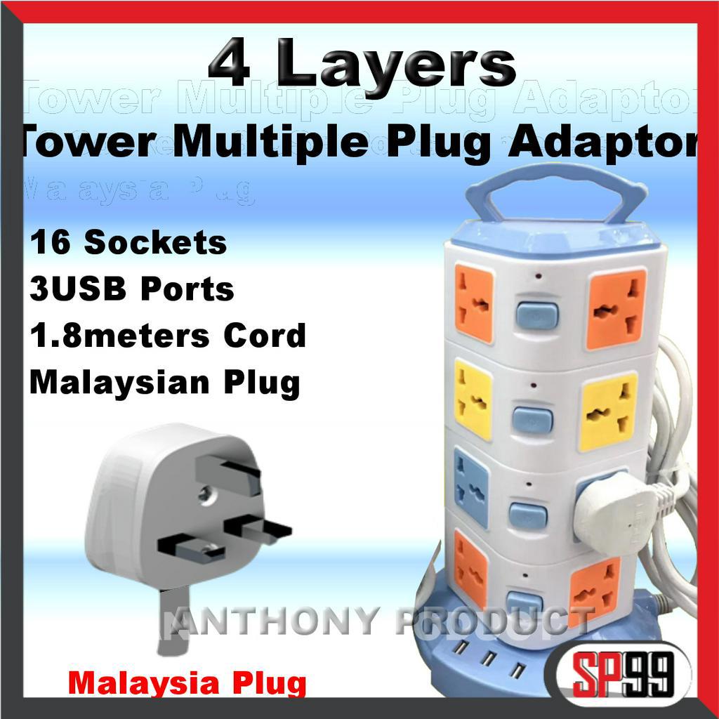 Multi Plug Tower Adapter 3xUSB Ports 4 Layers extension plugs ...