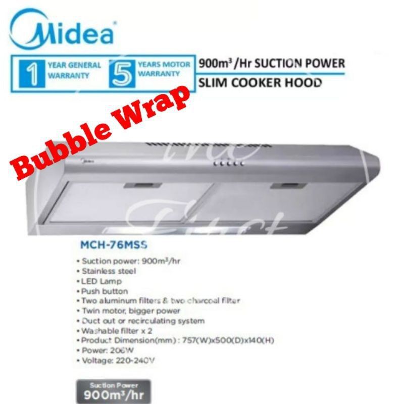 MIDEA SLIM COOKER HOOD MCH76MSS Built-in Gas Hob 5.2kW x 2 burners ...