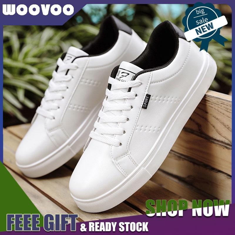 READY STOCK WOOVOO White Shoes For Men Leather Sneakers Men Breathable ...