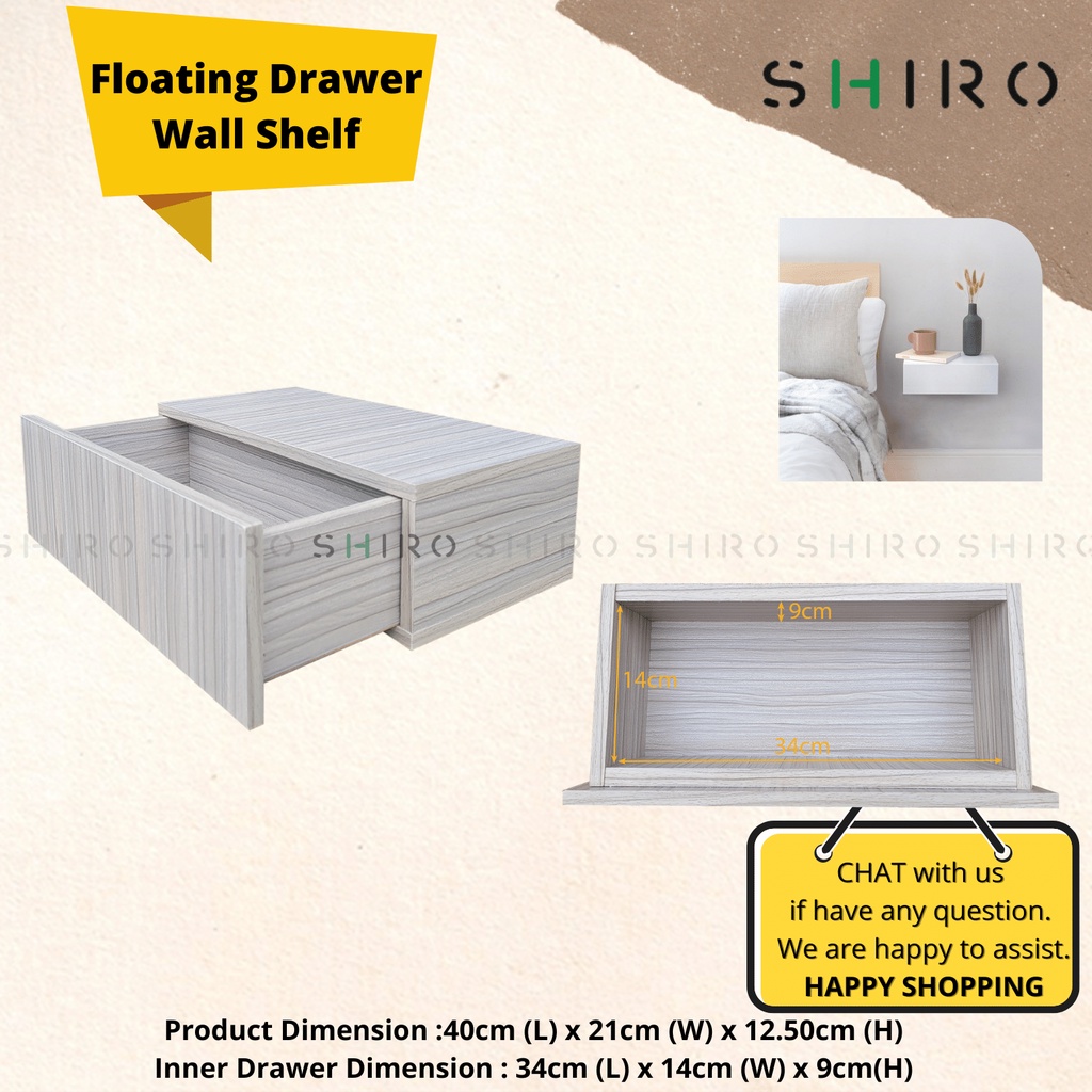 SHIRO Floating Drawer Wall Shelf White Minimalist Drawers Makeup ...