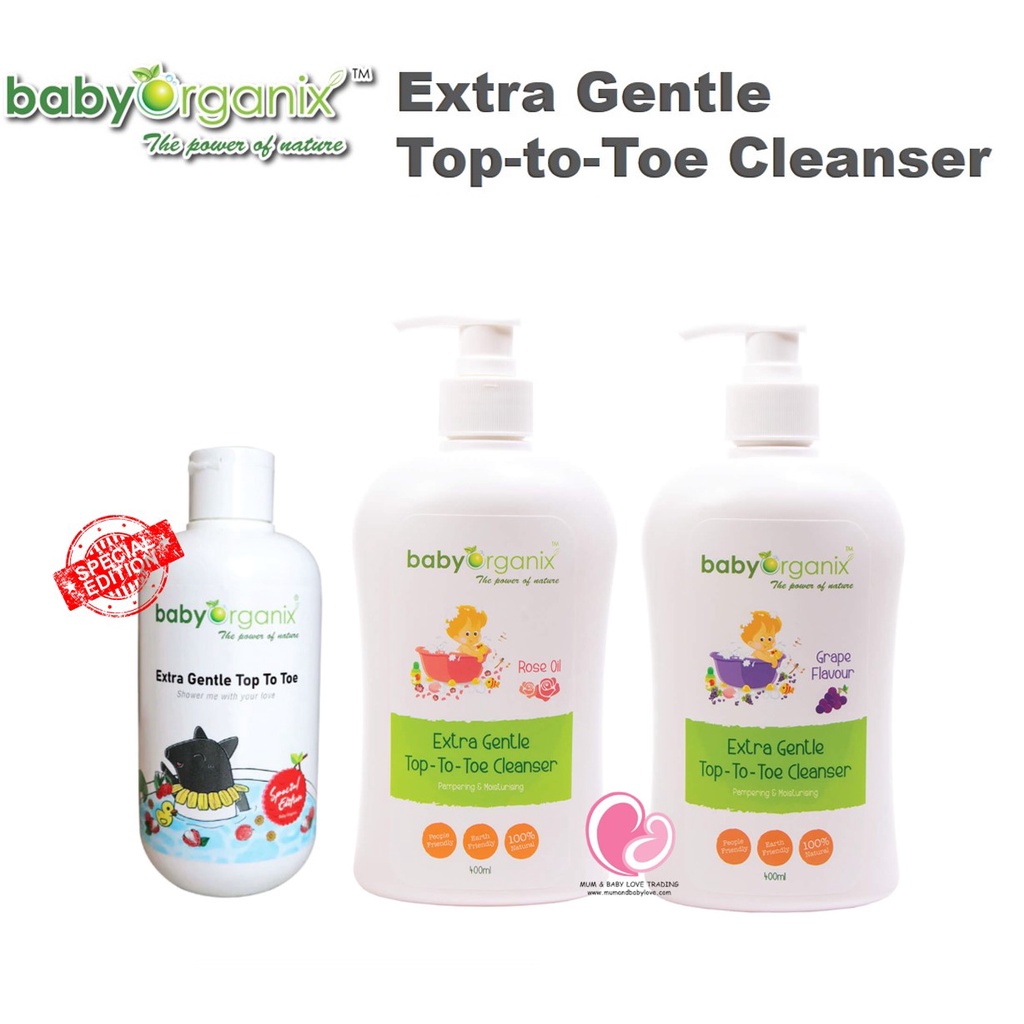 Baby Organix Extra Gentle Top to Toe Cleanser (Grape/ Rose Oil 400ml ...