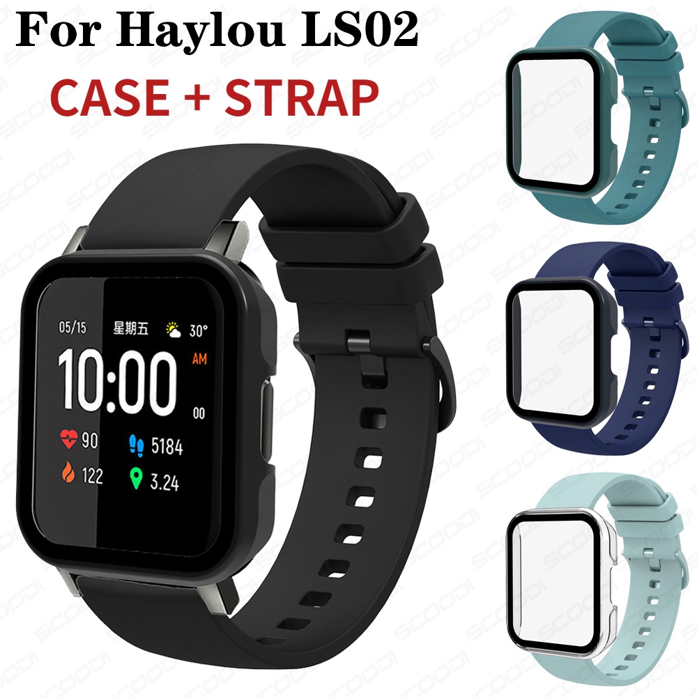 Sports silicone Strap with Glass Protector Case for Haylou LS02 /LS02 ...
