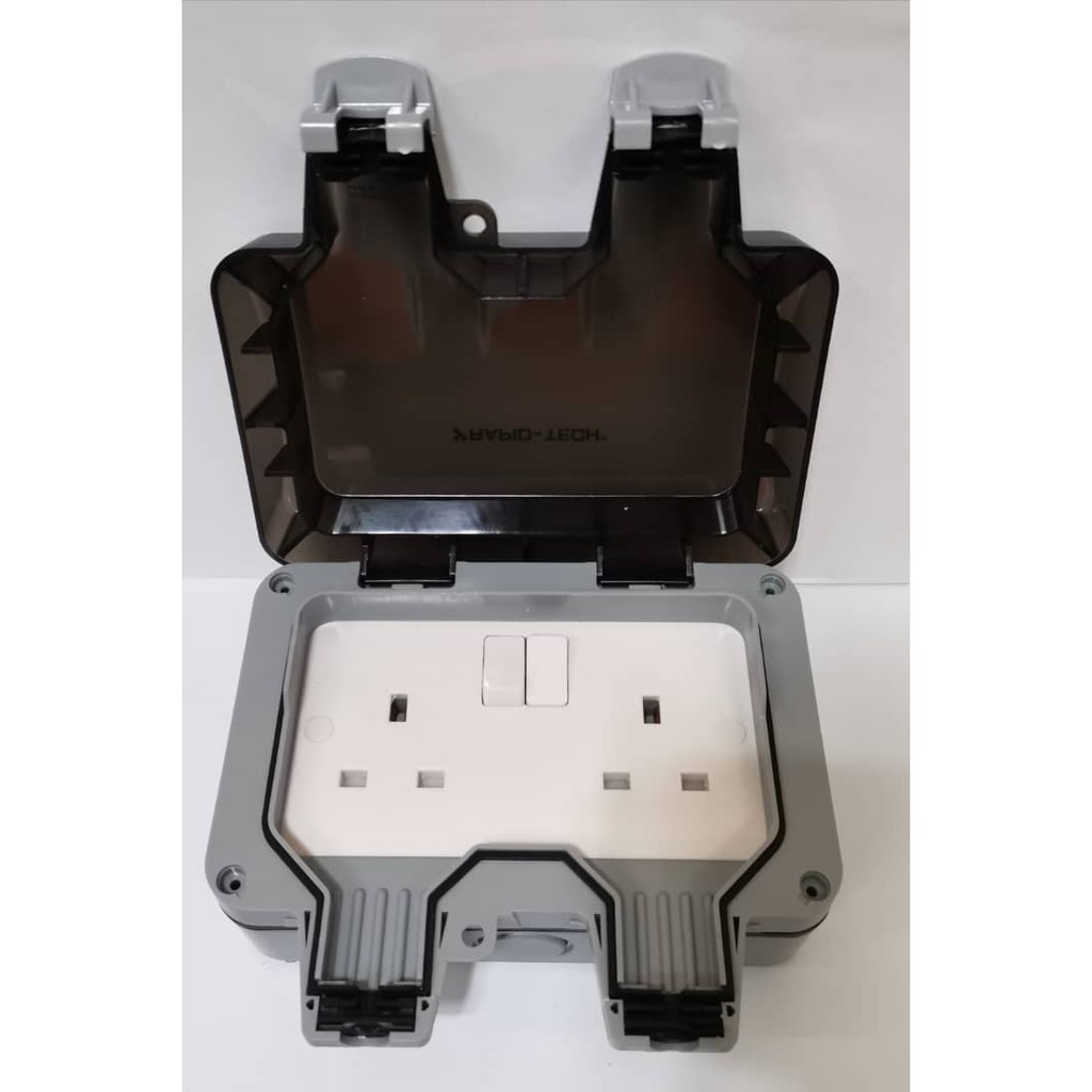 WEATHERPROOF OUTDOOR-SWITCH SOCKET IP66 DOUBLE 2 X13A 220-240V GREY ...