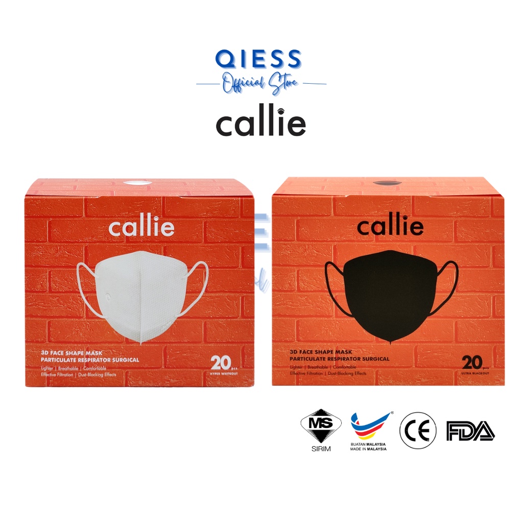 CALLIE BW 3D Respirator Surgical Mask - Ear Loop Black/White [20 pcs ...