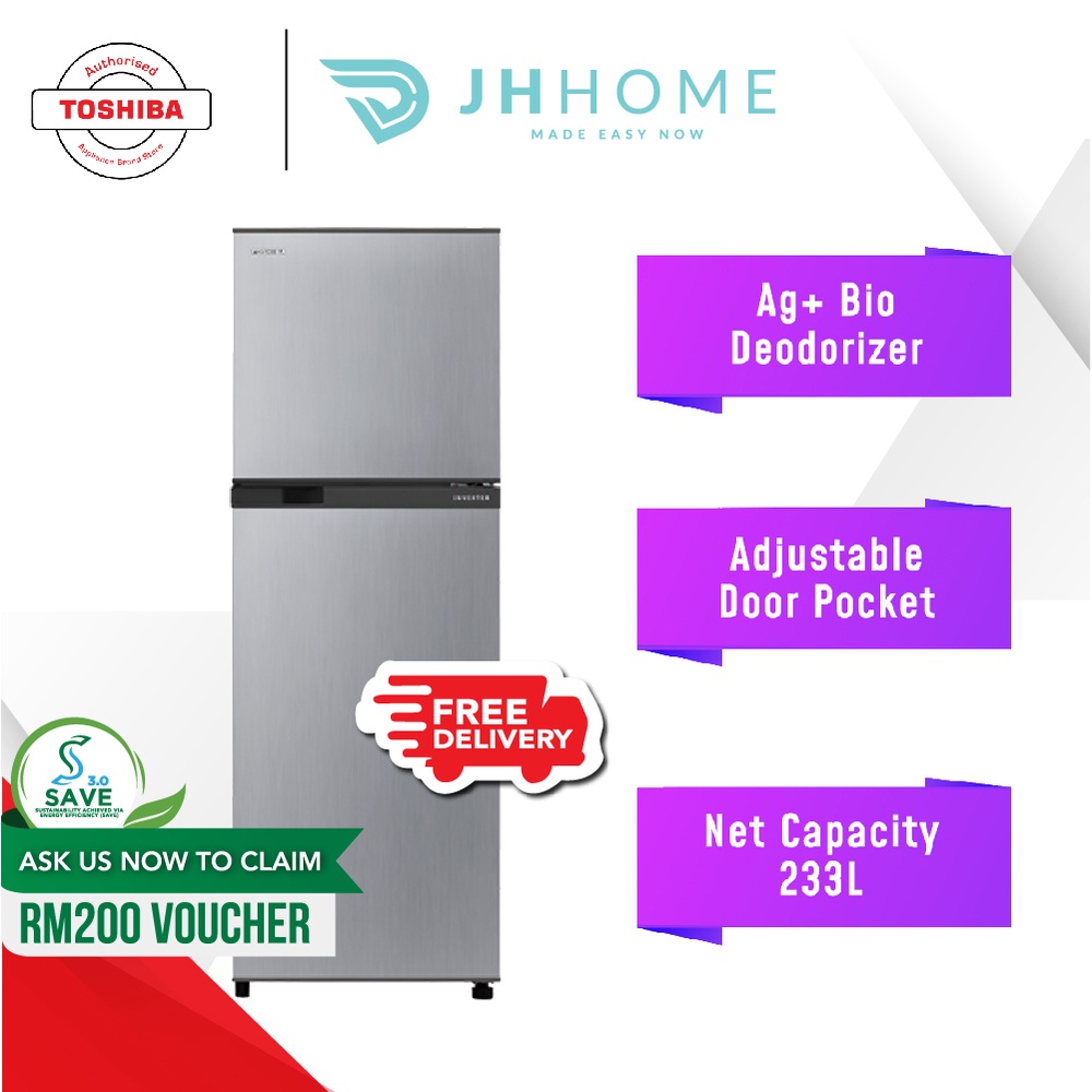 Toshiba 252L 2 Door Inverter Refrigerator GR-A28MS(S) | Freezer | Fridge | Peti Sejuk | Shopee ...