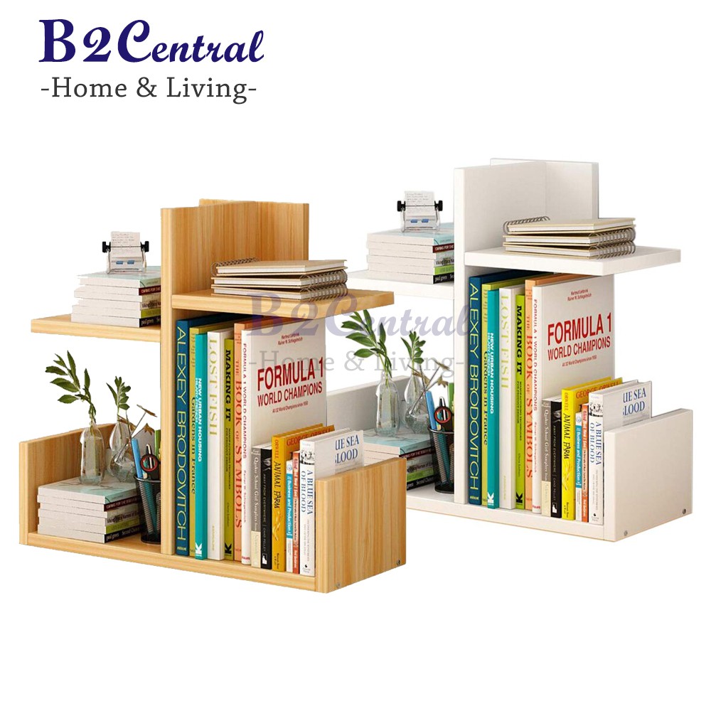 Table Top Wooden Book Rack Table Organizer Penyusun Meja Rak Buku ...