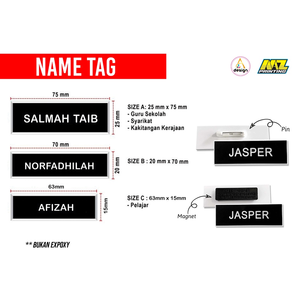 (SIAP 1-3 HARI) Name Tag MAGNET, Name Tag PIN Untuk Tag Nama Sekolah ...