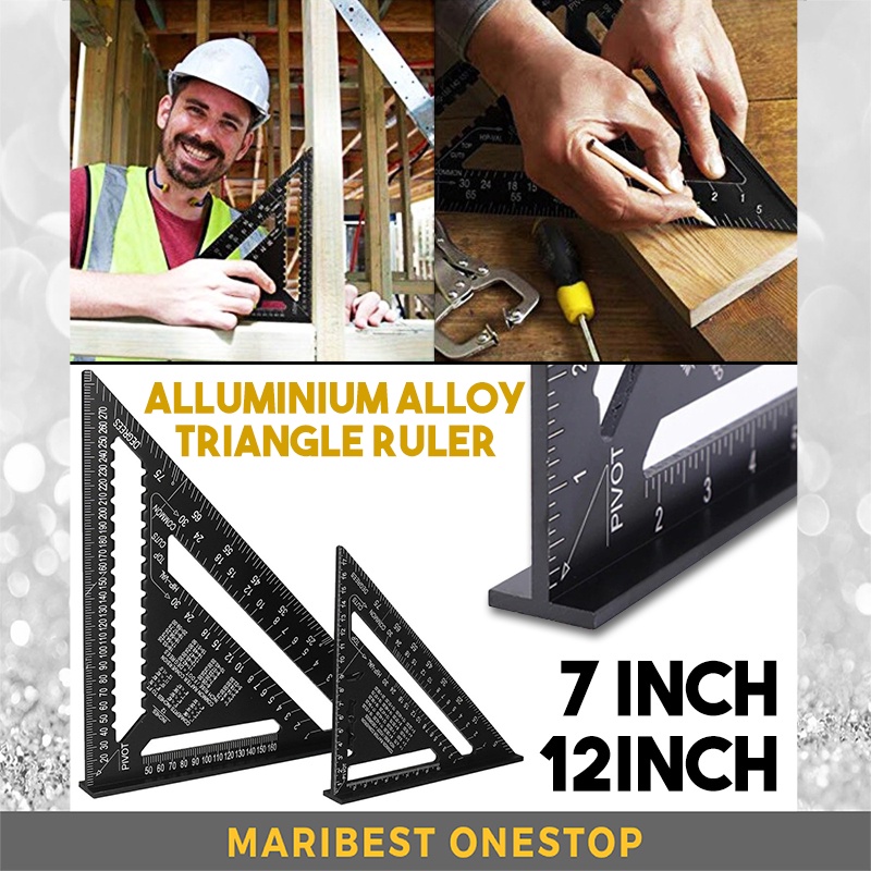 BLACK 7" / 12" ALLUMINIUM ALLOY METRIC TRIANGLE RULER ANGLE RULER ...