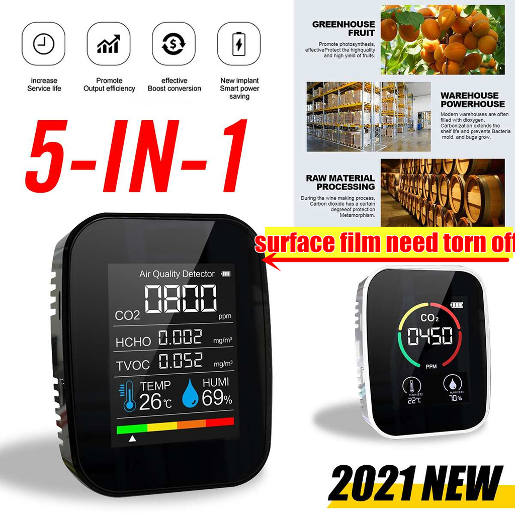 5-in-1 Multifunctional CO2 Meter Digital Temperature Humidity Sensor ...