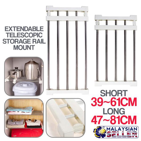 sky Extendable Telescopic Hanging Shelf Rack Storage Rail Mount ...