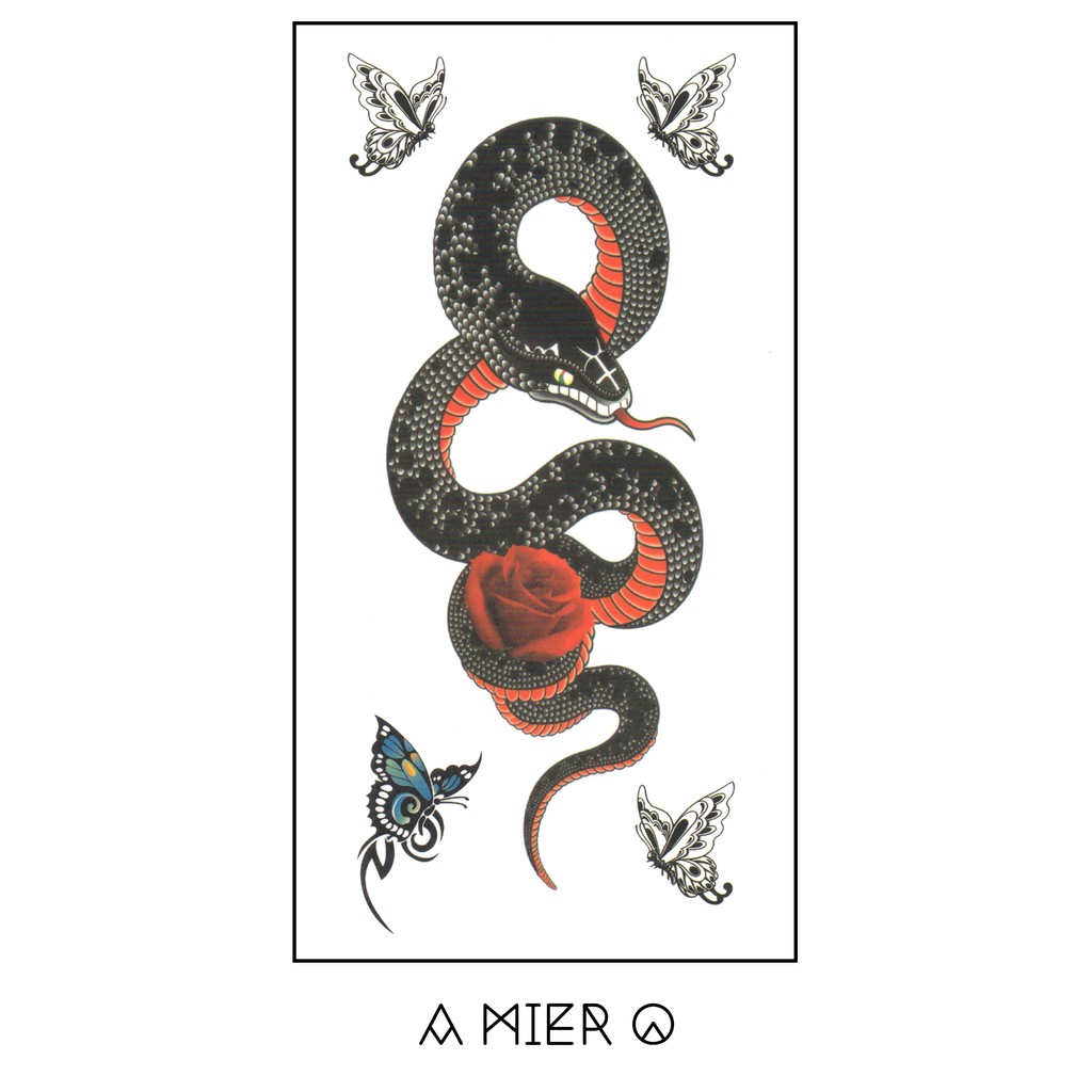 Temporary Tattoo - Red Rose Snake and Butterfly | Shopee Malaysia