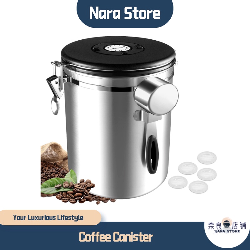 Coffee Canister Airtight 1.2L, 1.5L & 1.8L, Coffee Storage Container Stainless Steel Air Tight ...