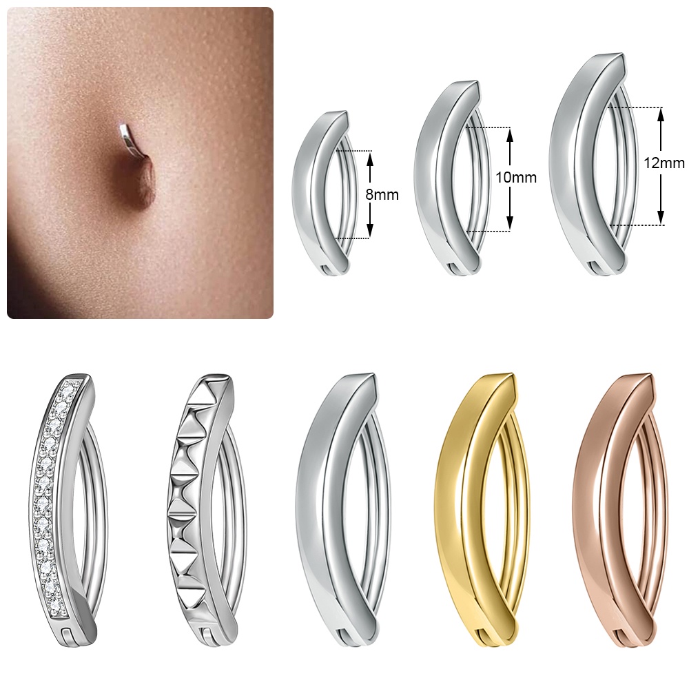 1 PC 8/10/12mm S925 Silver Belly Button Piercings Simple Navel Ring Crystal Navel Piercing ...