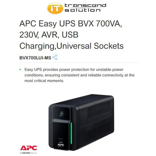 APC Easy UPS BVX 700VA, 230V, AVR, USB Charging,Universal Sockets ( APC ...