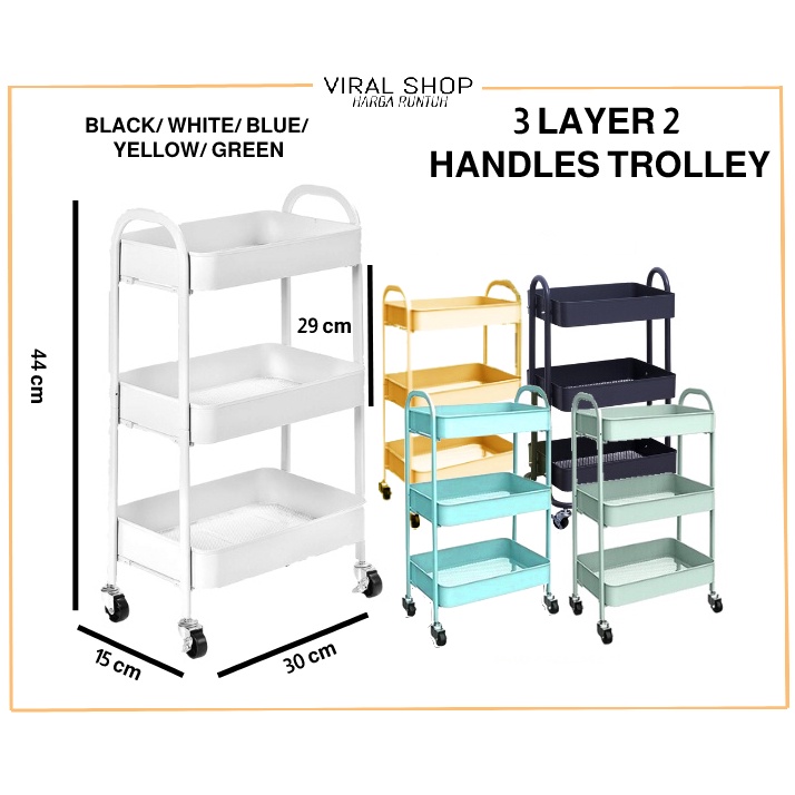 3 Tier Multifunction Storage Trolley Rack Office Shelves Home Kitchen ...