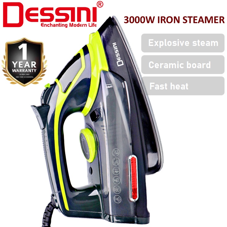 DESSINI ITALY 3000W Electric Ceramic Soleplate Garment Steam Iron ...