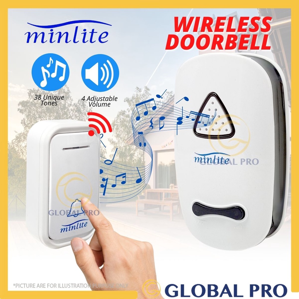 Minlite Wireless Doorbell 3 pin plug, Crime kit Door Bell, Loceng Rumah ...