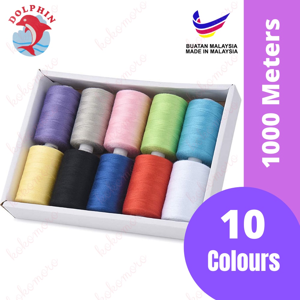 Dolphin Thread 1000 Meters 10 Colours / Dolphin Benang Jahit 10 Warna ...