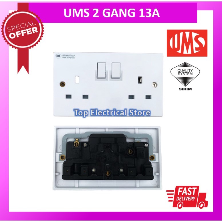 13A DOUBLE SWITCH SOCKET / 13A 2 GANG SWITCH SOKET (UMS) SIRIM 2213A ...