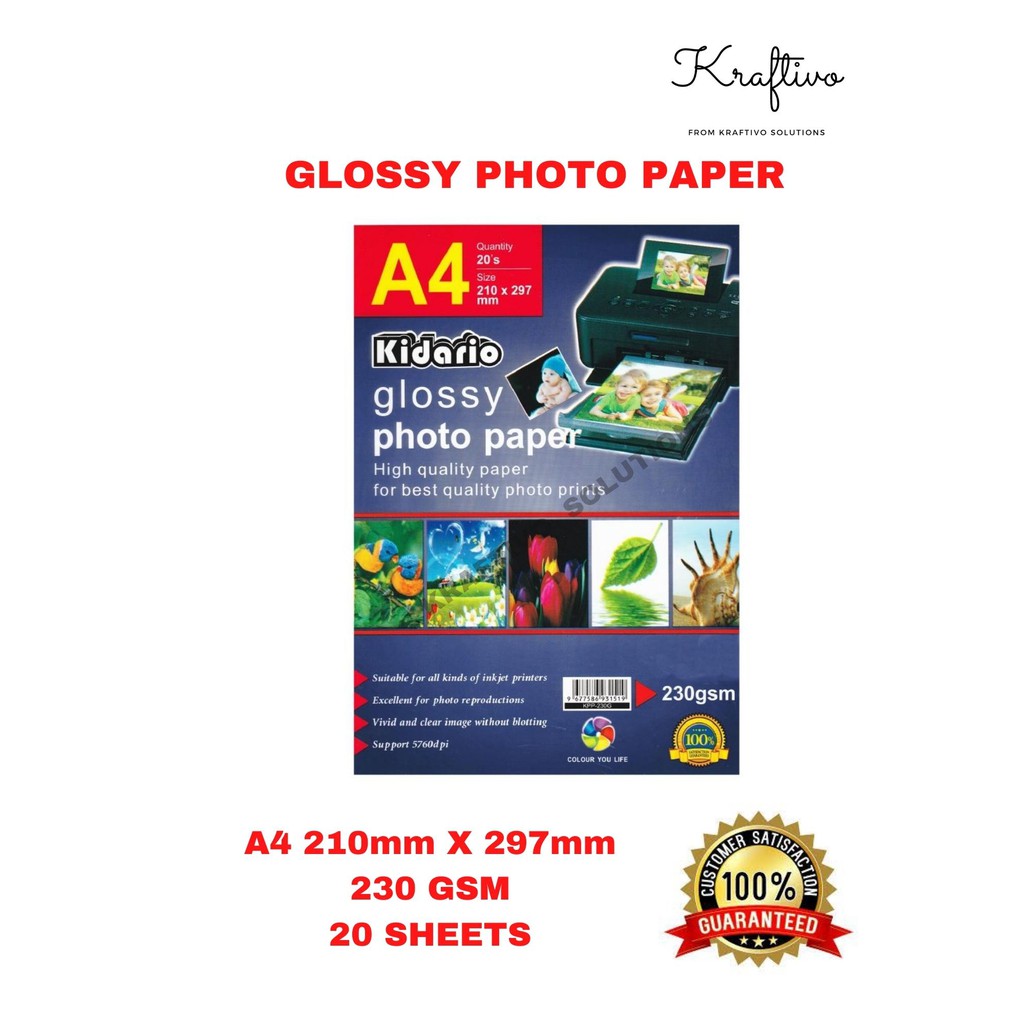 [ 230GSM ] A4 KIDARIO | JOJO 230 GSM GLOSSY PHOTO PAPER 20S/ WATER RESISTANT/ QUICK DRY/KERTAS ...